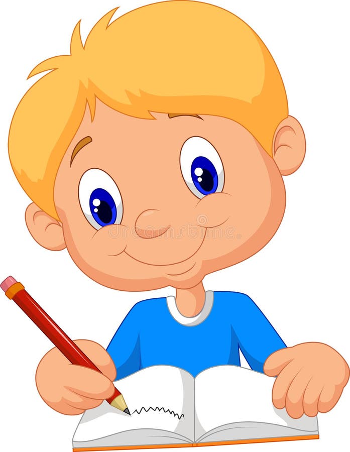 Happy Boy Writing in a Book Stock Vector - Illustration of elementary ...