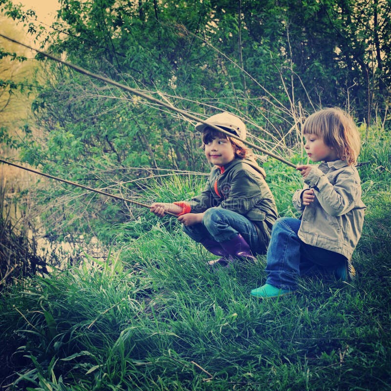 Happy boys go fishing stock image. Image of fish, recreational - 44426261