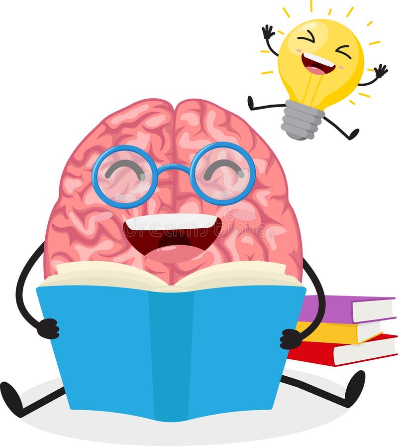 Happy Brain Cartoon Character Reading a Book Stock Vector ...