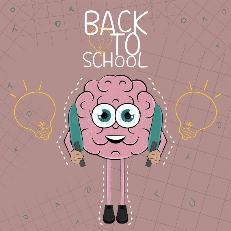 Happy Brain Character Going Back To School Stock Vector - Illustration ...