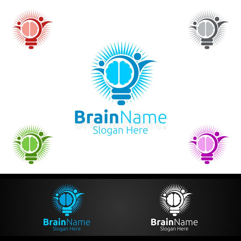 Happy Brain Logo with Think Idea Concept Design Stock Vector ...