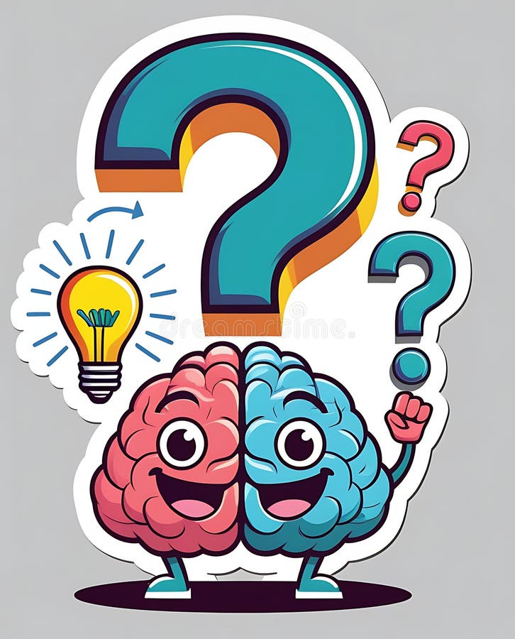 Happy Brain Solving Questions with Lightbulb Idea Stock Illustration ...
