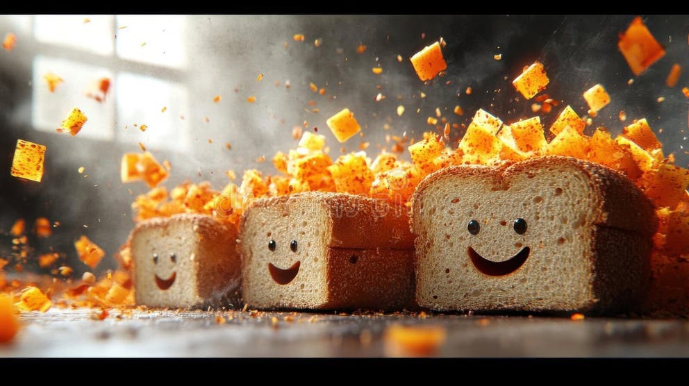 Happy Bread, Crunchy Topping Explosion Stock Illustration ...