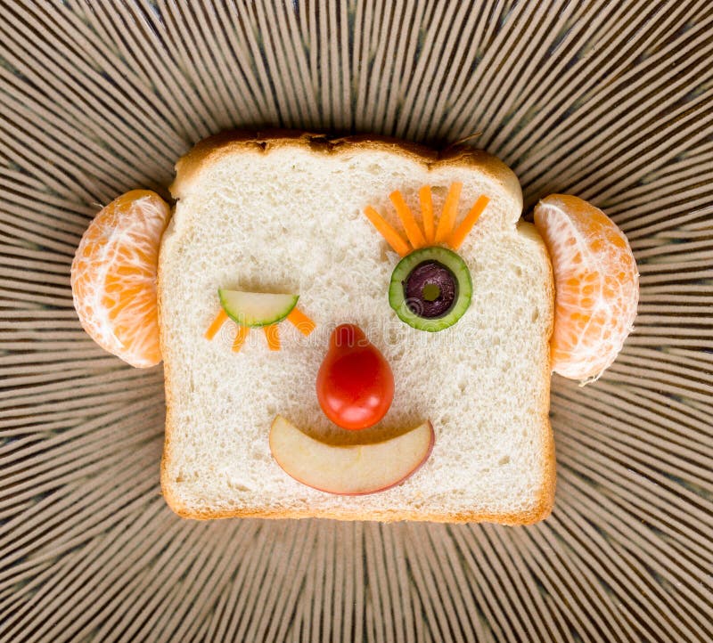 Happy Bread Face on Ceramic Plate Stock Image - Image of mouth, healthy ...