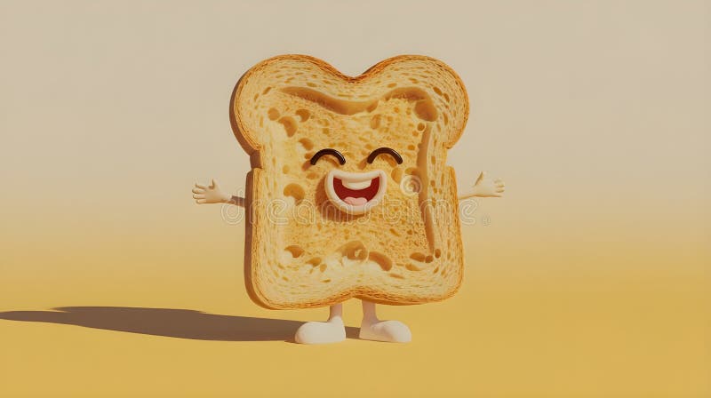 Happy Bread Slice Cartoon Character Stock Illustration - Illustration ...