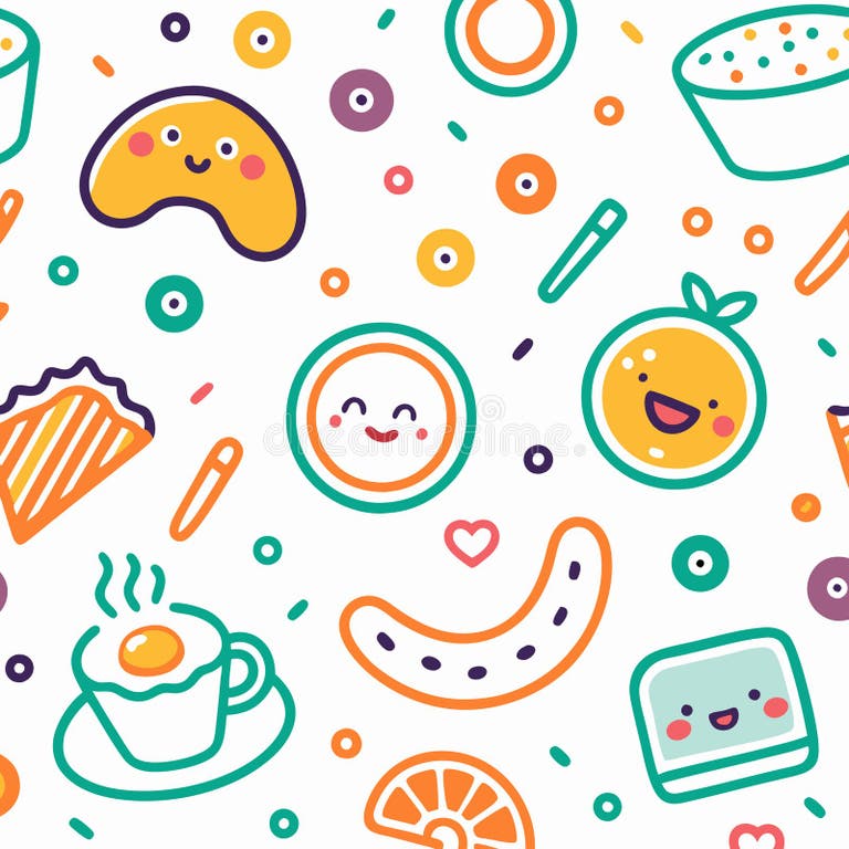 Happy Breakfast Food Seamless Pattern. (1 Stock Vector - Illustration ...
