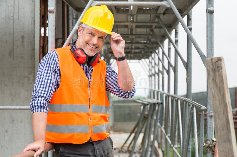 Happy Bricklayer stock image. Image of architect, building - 44075623