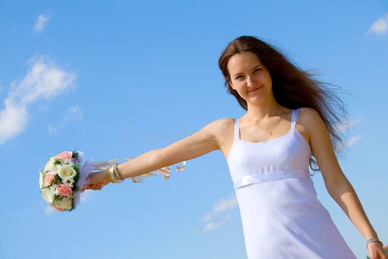 Happy bride with a bouquet stock image. Image of happiness - 9801711