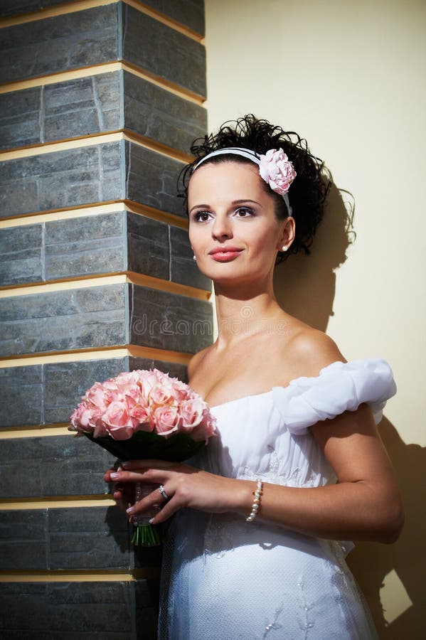 Happy Bride with Bouquet of Flowers Stock Image - Image of bouquet ...