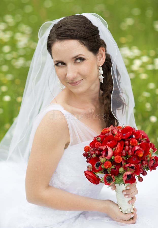 Happy bride stock image. Image of female, marriage, bouquet - 33585445