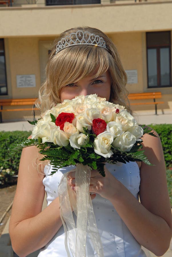 Happy Bride with the Flowers Stock Photo - Image of portrait, bride ...