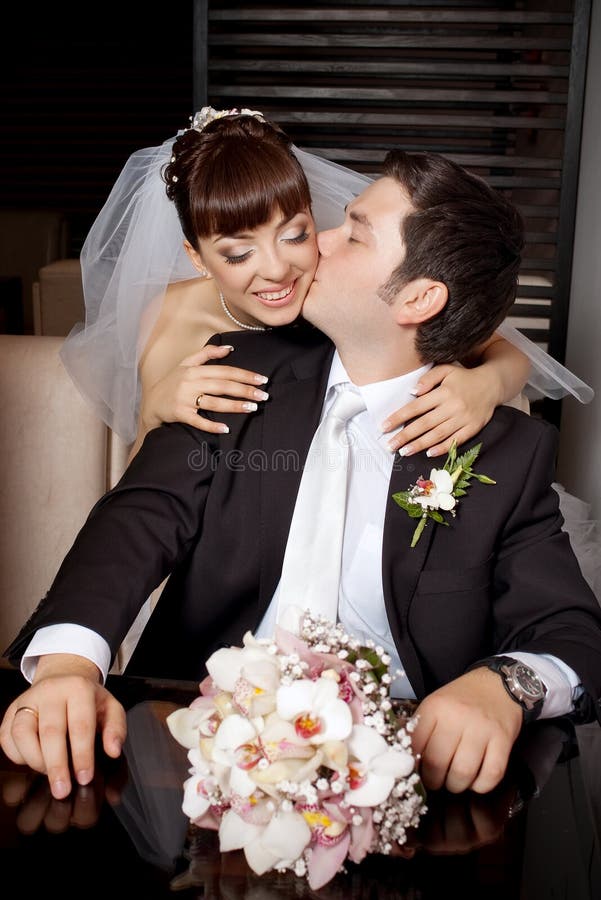 Groom kissing bride s neck stock image. Image of smile - 10110437