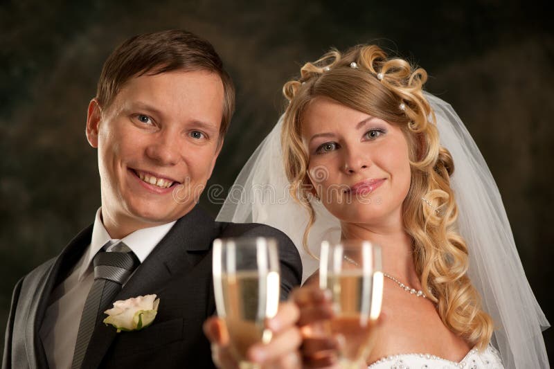 Happy Bride and Groom Smiling Stock Photo - Image of women, portrait ...