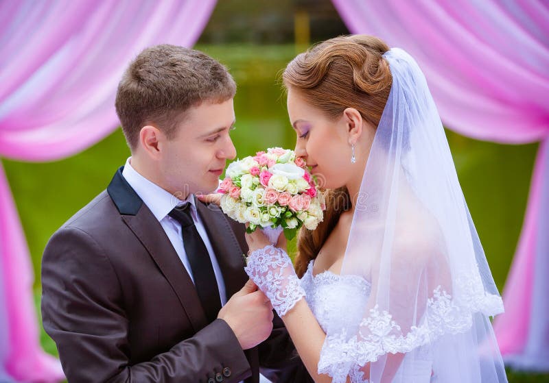 Happy Bride and groom stock image. Image of floral, love - 28118511