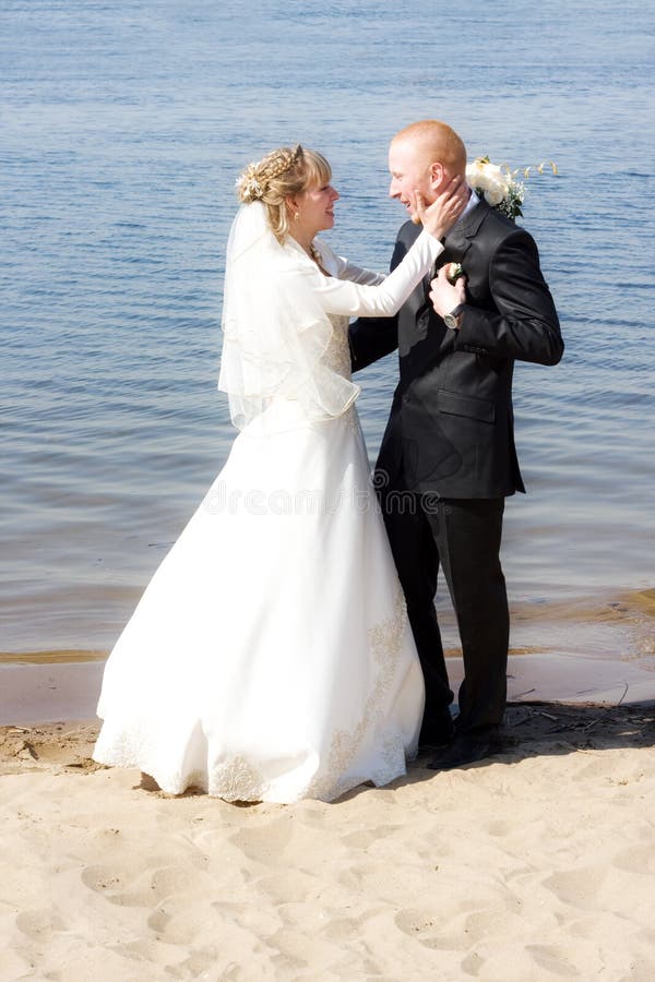 Happy bride and groom stock image. Image of dress, river - 5079387