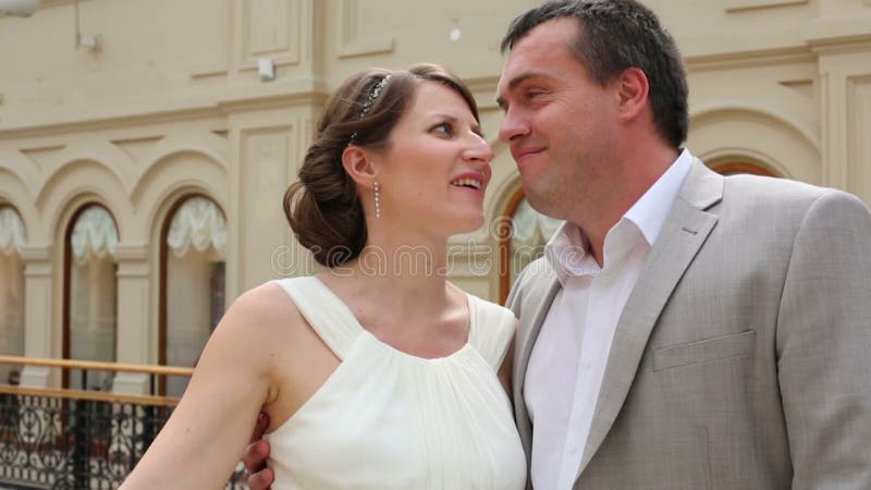 Happy Bride and Groom Kisses in the Shopping Stock Video - Video of ...