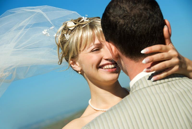 Happy Bride and Groom Outdoor Stock Image - Image of enjoying, marriage ...