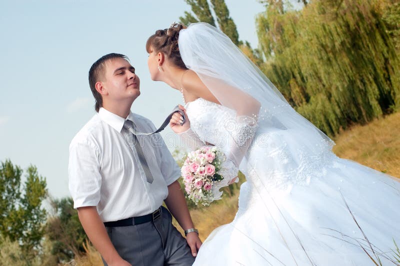 Happy Bride and Groom Outdoors Stock Photo - Image of bride, enjoyment ...