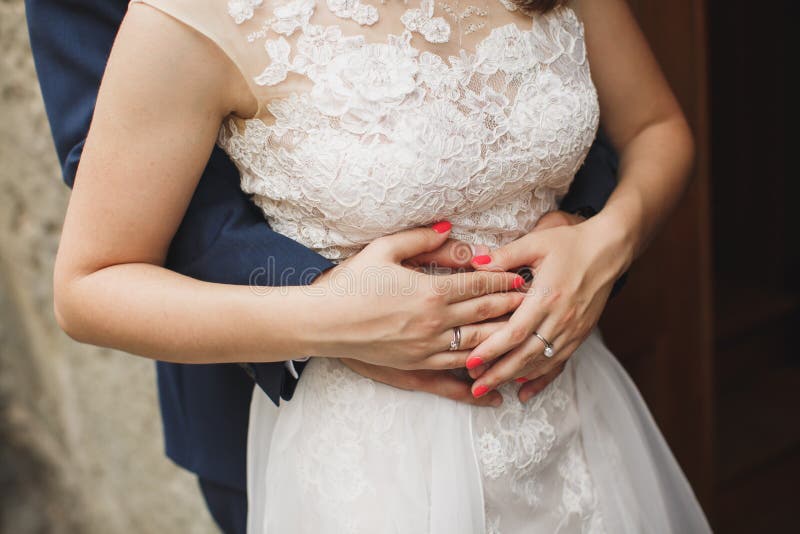 Happy Bride and Groom on Their Wedding Hugging. Stock Image - Image of ...