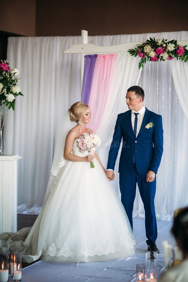 Happy Bride and Groom on Wedding Ceremony Stock Image - Image of love ...