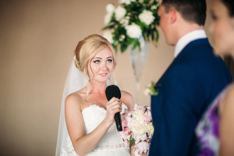 Happy Bride and Groom on Wedding Ceremony. Happy Couple Stock Photo ...