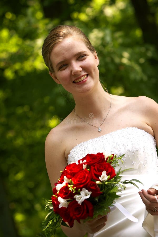 Happy Bride with Red Bouquet Stock Image - Image of bride, lady: 171707