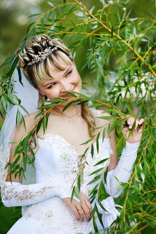 Happy Bride in Wedding Dress Stock Image - Image of hairstyle ...