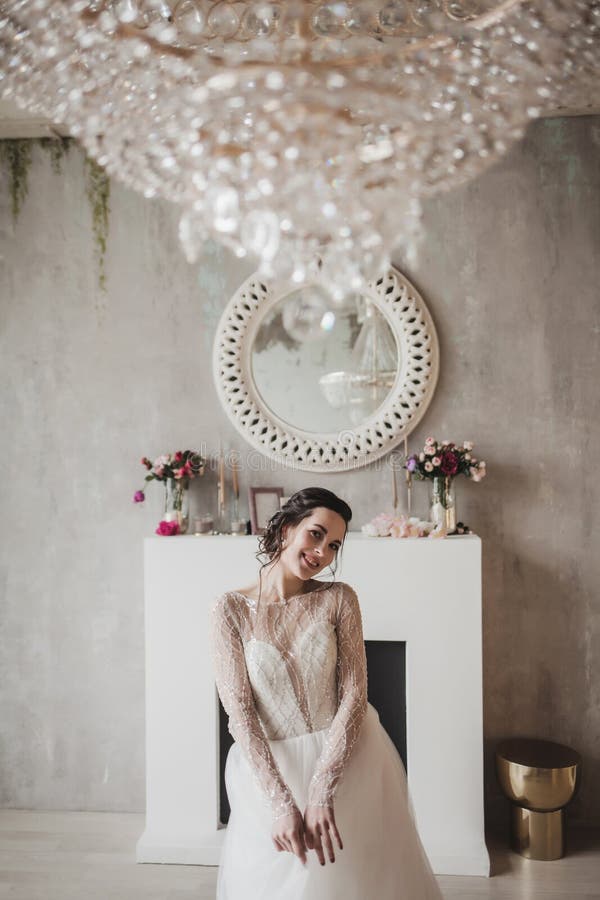 Happy Bride in Wedding Dress Stock Photo - Image of love, girl: 208596130