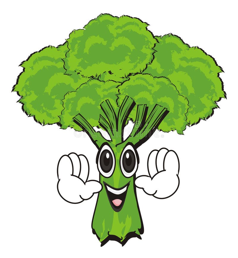 Happy broccoli with hands stock illustration. Illustration of emotion ...