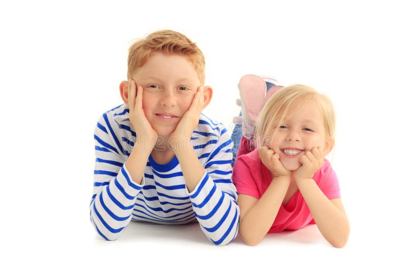 Happy Brother and Sister Together Against White Background Stock Image ...