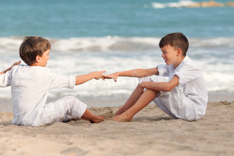 Happy Brothers Playing on Beach, Spain Stock Image - Image of child ...