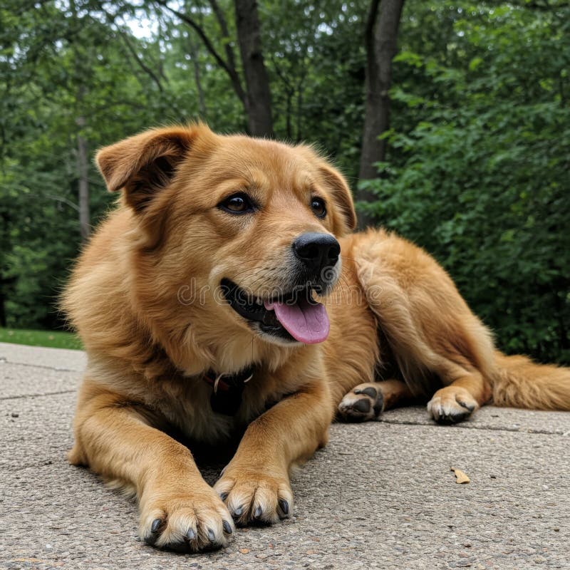 Happy Brown Dog Lying on Pavement in a Park Stock Illustration ...