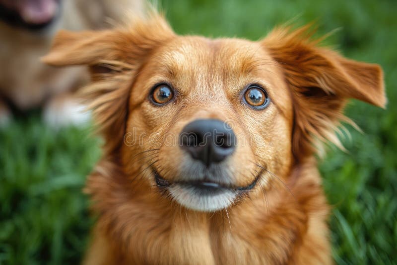 Happy Brown Dog Smiling Outdoors on Grass Stock Illustration ...