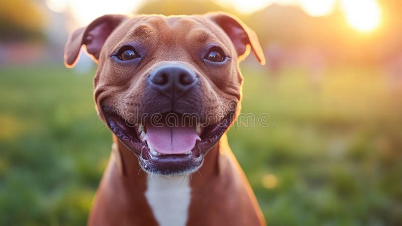 Happy Brown Dog Smiling in Sunlit Park Stock Photo - Image of cheerful ...