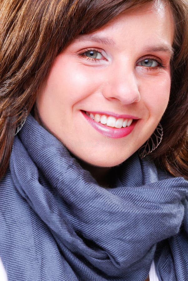Happy Brunette Woman Wears Grey Pajamas. Morning Concept Stock Photo ...