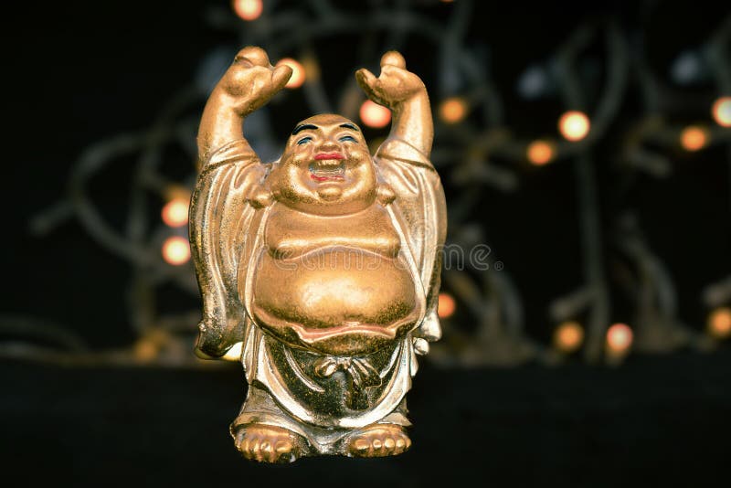 Happy Buddha Statue with Hands Raised in Celebration Laughing Buddha ...