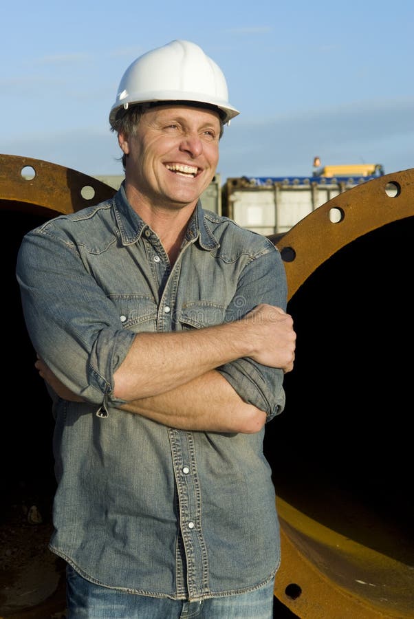Happy builder stock image. Image of denim, laughing, gorgeous - 8804657