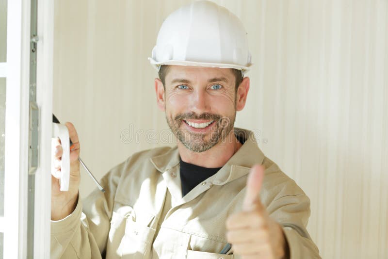 Happy Builder Looking at Camera Stock Image - Image of prevention, hand ...