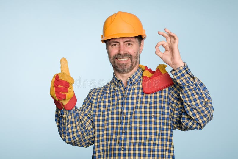 Happy Builder with Thumbs Up Gesture Stock Image - Image of carpenter ...
