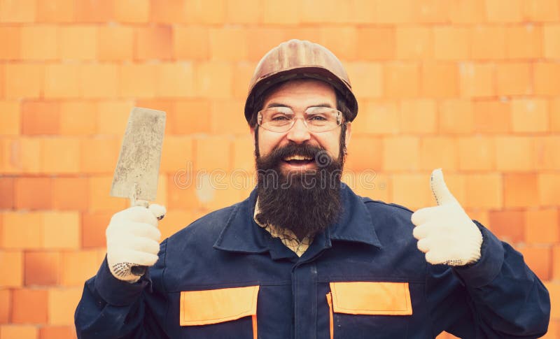 Happy Builder Worker. Cheerful Man with a Smile at a Construction Site ...