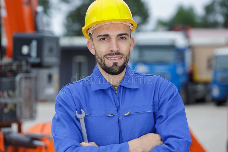Happy Builder Worker at Construction Site Stock Photo - Image of ...
