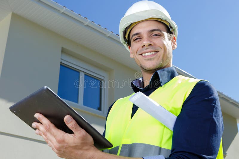 Happy Building Inspector Looking at House Renovation Project Stock ...