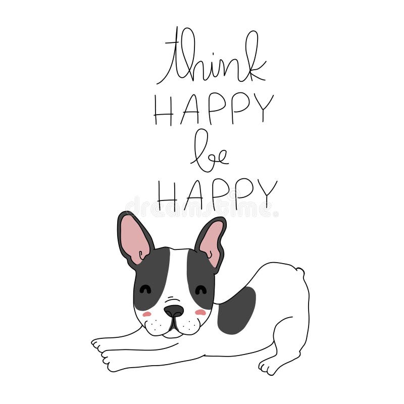 Think Happy Be Happy French Bulldog Relaxing Cartoon Illustration Stock ...