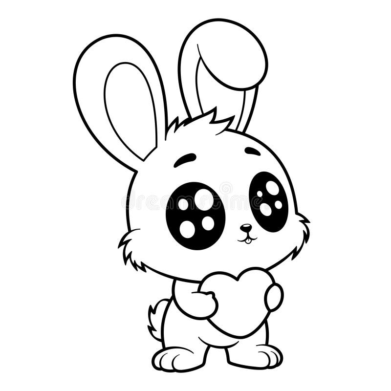 Happy Bunny Brings Heart, for Coloring Stock Vector - Illustration of ...