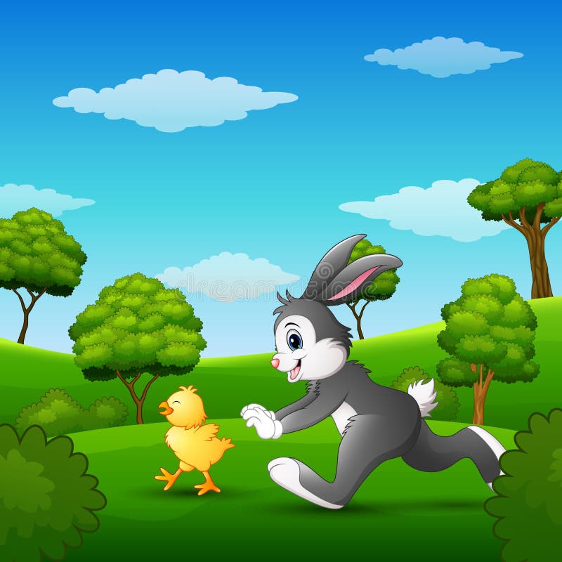 Cartoon Bunny Running In The Jungle Stock Vector - Illustration of ...