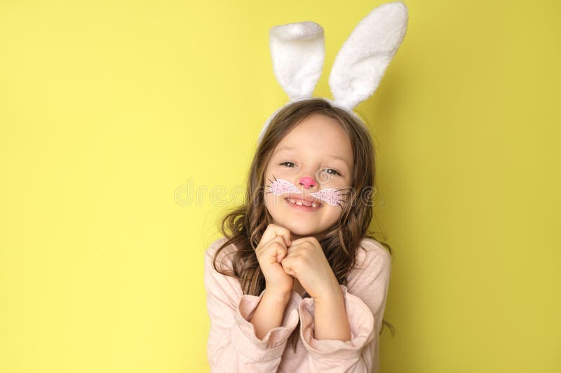 Happy Bunny Girl with a Painted Face. Stock Image - Image of decorated ...