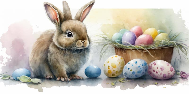 Happy Bunny Rabbit with Easter Eggs. Colorful Easter Holiday ...