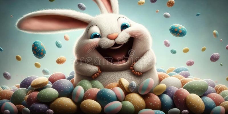 Happy Bunny Rabbit with Easter Eggs. Colorful Easter Holiday ...