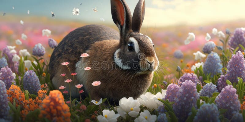Happy Bunny Rabbit with Easter Eggs. Colorful Easter Holiday ...