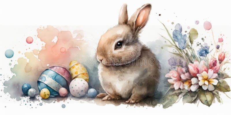 Happy Bunny Rabbit with Easter Eggs. Colorful Easter Holiday ...